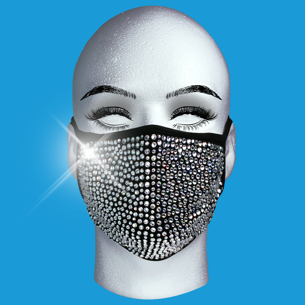 Rhinestone Mask - Silver Crystal on Black – Lit Cosmetics