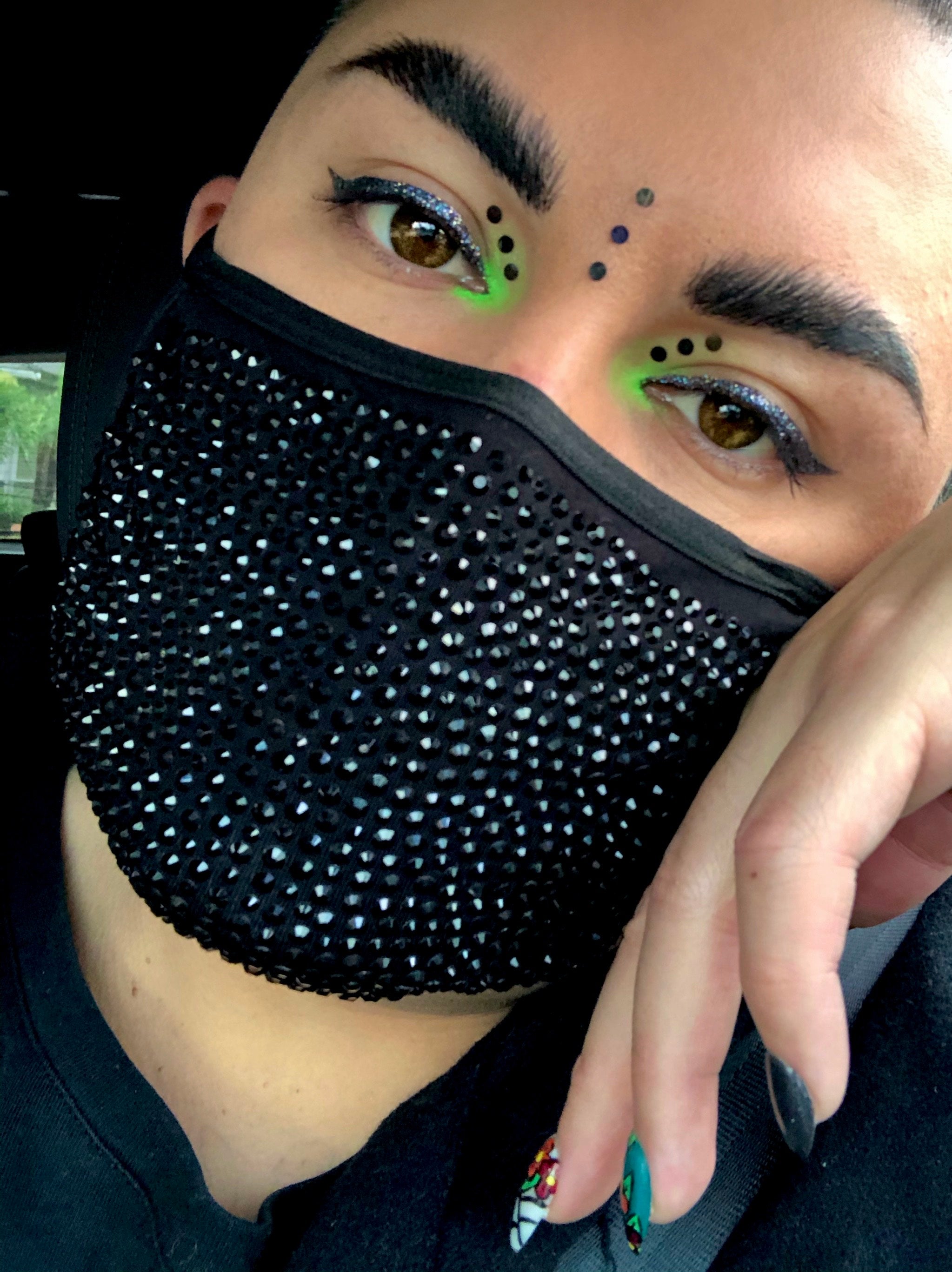 Rhinestone Mask - Black Crystal on Black – Lit Cosmetics