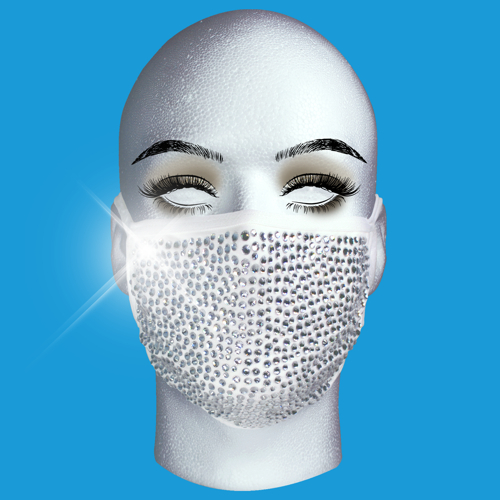 Rhinestone Mask - Silver Crystal on White – Lit Cosmetics